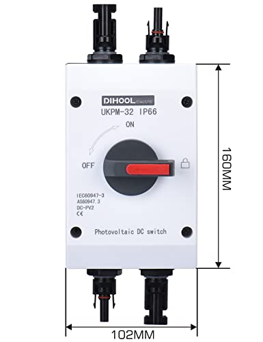 DIHOOL Solar Panel Disconnect Switch, DC 30 Amp PV Solar Isolator Disconnect, DC1200V, IP66