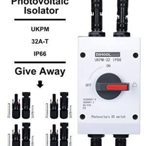 DIHOOL Solar Panel Disconnect Switch, DC 30 Amp PV Solar Isolator Disconnect, DC1200V, IP66