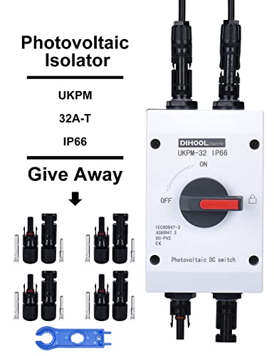 DIHOOL Solar Panel Disconnect Switch, DC 30 Amp PV Solar Isolator Disconnect, DC1200V, IP66