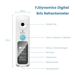 FJDynamics Digital Brix Refractometer for Brewing 0-32%, High Precision with App, Easy to Use/Read/Calibrate for Home Making Wine/Juice, Brewing Beer, Fruits, Resolution 0.05%, with ATC 5-45°C