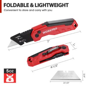 WORKPRO Blue Folding Utility Knife and Red Folding Utility Knife, 18 Extra Blades Included