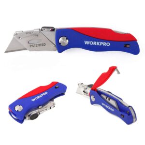 WORKPRO Blue Folding Utility Knife and Red Folding Utility Knife, 18 Extra Blades Included