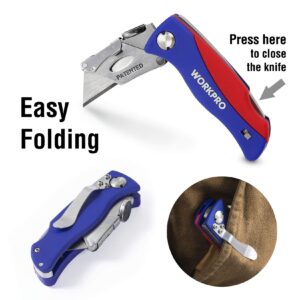 WORKPRO Blue Folding Utility Knife and Red Folding Utility Knife, 18 Extra Blades Included