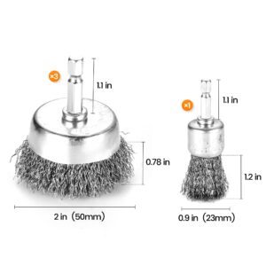 TILAX Wire Brush for Drill Set, 19 Piece Wire Wheel Cup Brush 1/4 Inch Hex Shank, Arbor 0.012 Inch Coarse Carbon Steel Crimped Wire Brush for Drill Attachment, Rust Removal, Polishing and Abrasive