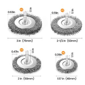 TILAX Wire Brush for Drill Set, 19 Piece Wire Wheel Cup Brush 1/4 Inch Hex Shank, Arbor 0.012 Inch Coarse Carbon Steel Crimped Wire Brush for Drill Attachment, Rust Removal, Polishing and Abrasive