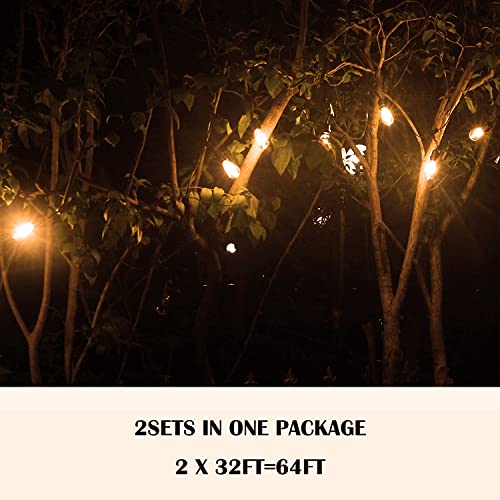 64FT(32FTx2PCS) LED Outdoor String Lights, Waterproof String Lights with 30 ST38 Shatterproof Edison Bulbs,Commercial Grade String Lights,Hanging Outdoor Lights for Patio Backyard Deck Gazebo