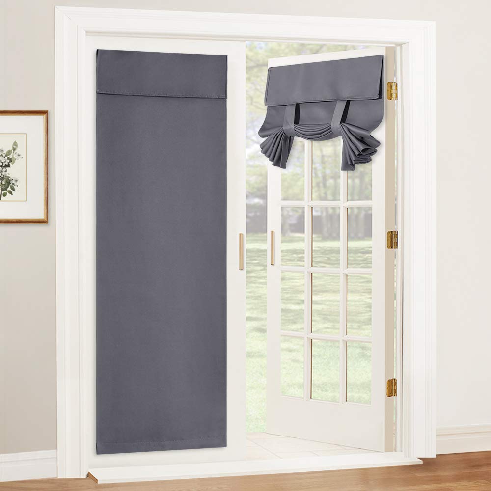 RYB HOME Blackout Door Curtain - Privacy Thermal Insulated Tricia Door Window Curtains for Patio French Door Front Door Sidelight Curtain Tie up Shade, W30 x L69 inch, 1 Panel, Gray