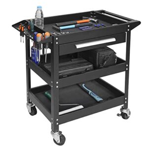 GSTANDARD Rolling Tool Cart with Drawer: 3 Layer Tool Oragnizer with Foam Pad and Heavy Duty Utility Cart with Four Swivel Casters,Black,APTB311B