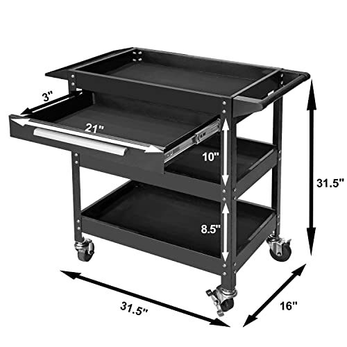 GSTANDARD Rolling Tool Cart with Drawer: 3 Layer Tool Oragnizer with Foam Pad and Heavy Duty Utility Cart with Four Swivel Casters,Black,APTB311B