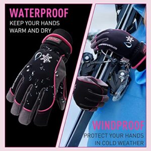 Waterproof Insulated Work Gloves for Women Men, Touchscreen Thermal Winter Gloves for Cold Weather with 3M Warm Lining(M,Pink)