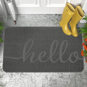 matessenz front door mat, durable hello door mat outdoor, resist dirt welcome mat for shoes scraper, low profile indoor door mats, doormat for entrance, garage, high traffic area(17x30, grey)