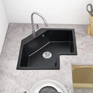 COGITIL 25 Inch Kitchen Sink Drop In Quartz Single Bowl Kitchen Sinks Irregular Corner Kitchen Sink Black Farm Sink Deep Farmhouse Kitchen Sink