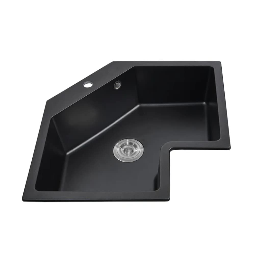 COGITIL 25 Inch Kitchen Sink Drop In Quartz Single Bowl Kitchen Sinks Irregular Corner Kitchen Sink Black Farm Sink Deep Farmhouse Kitchen Sink