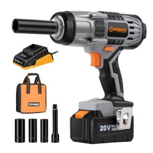 worksite 20v impact wrench 1/2 inch with max 370 ft-lbs (500n.m) torque, cordless impact gun kit with charger, battery and 4 pcs impact sockets for car tires