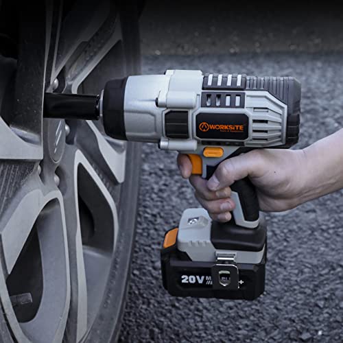 WORKSITE 20V Impact Wrench 1/2 Inch With Max 370 Ft-lbs (500N.m) Torque, Cordless Impact Gun Kit With Charger, Battery and 4 Pcs Impact Sockets For Car Tires