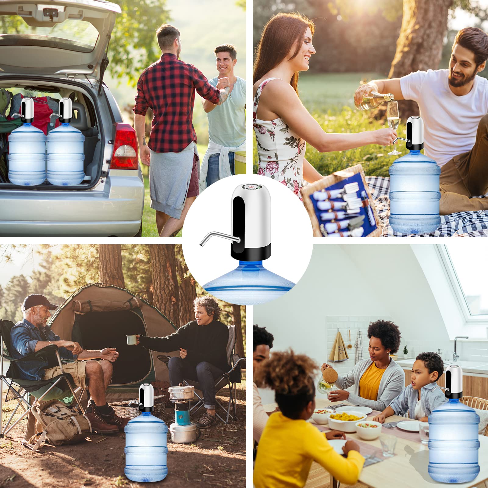 Ausxaron 2 Pcs 5 Gallon Water Dispenser Jug Pump, Water Dispenser for 5 Gallon Bottle, USB Charging Portable Electric Automatic Drinking Water Pump for Home Camping Office Universal 2-5 Gallon - White