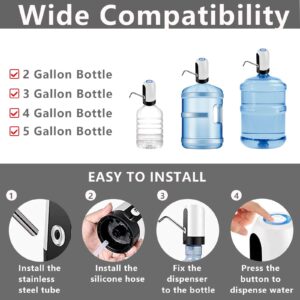 Ausxaron 2 Pcs 5 Gallon Water Dispenser Jug Pump, Water Dispenser for 5 Gallon Bottle, USB Charging Portable Electric Automatic Drinking Water Pump for Home Camping Office Universal 2-5 Gallon - White