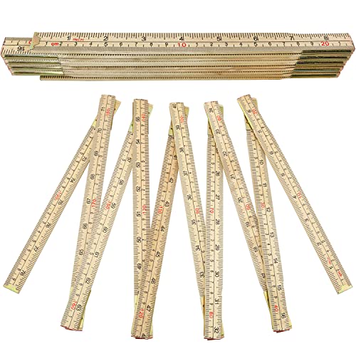 Folding Wood Ruler LUORNG 6 FT / 6 Inch Wooden Foldable Ruler with US and Metric Measurements for Carpenters, Wood Folding Ruler