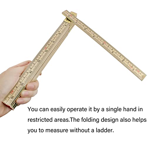 Folding Wood Ruler LUORNG 6 FT / 6 Inch Wooden Foldable Ruler with US and Metric Measurements for Carpenters, Wood Folding Ruler