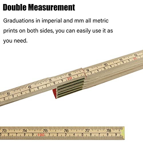 Folding Wood Ruler LUORNG 6 FT / 6 Inch Wooden Foldable Ruler with US and Metric Measurements for Carpenters, Wood Folding Ruler