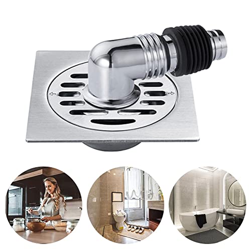 Washing Machine Floor Drain Cover, Shower Drain Floor Drain Cover with Pipe Connector, Square One-Way Drain Valve Fast Drainage Shower Plug Insert Drain Plug(Silver)