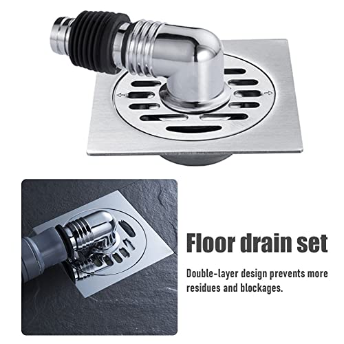 Washing Machine Floor Drain Cover, Shower Drain Floor Drain Cover with Pipe Connector, Square One-Way Drain Valve Fast Drainage Shower Plug Insert Drain Plug(Silver)