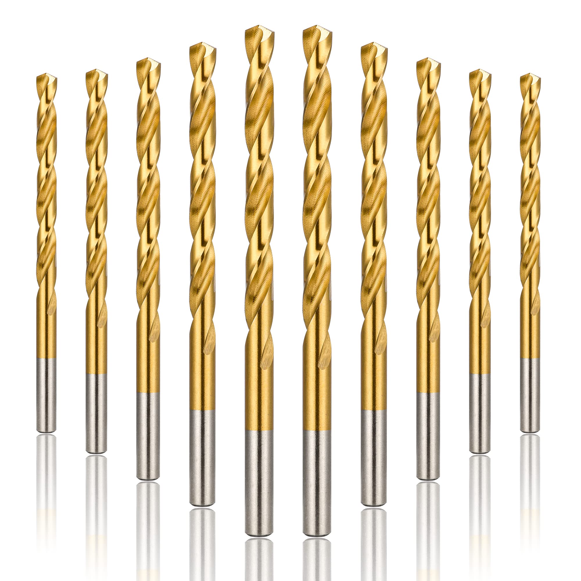 5/32" Titanium Drill Bits, HSS Metal Jobber Length Twist Drill Bits, 135° Split Point, Suitable for Drilling in Metal, Plastic, Wood, Pack of 10pcs, BECOLLO