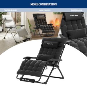 UDPATIO Oversized Zero Gravity Chair 33In XXL Patio Reclining Chair with Cushion, Outdoor Folding Recliner with Pillows|Cup Holder|Foot Rest|Padded Headrest, Black, Support 500LB