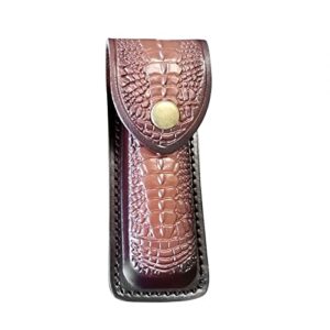 dongker knife holster, 4" pu leather folding knife sheath with belt loop for belt