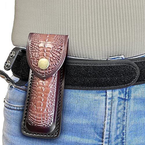 DONGKER Knife Holster, 4" PU Leather Folding Knife Sheath with Belt Loop for Belt