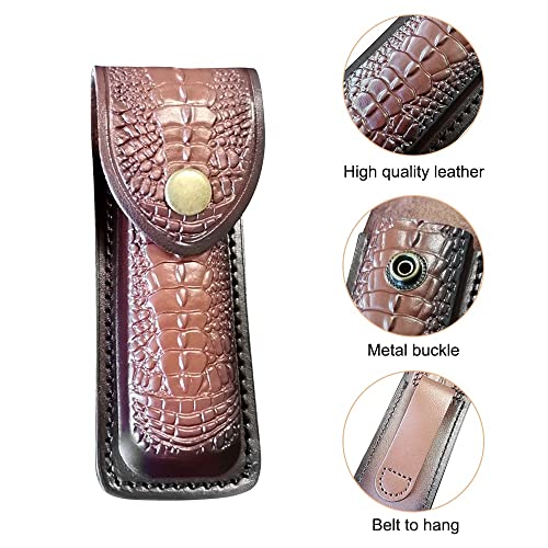 DONGKER Knife Holster, 4" PU Leather Folding Knife Sheath with Belt Loop for Belt