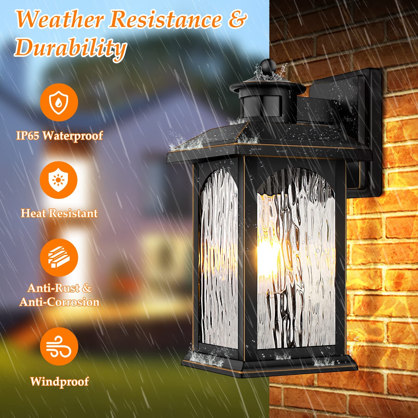 Motion Sensor Outdoor Lights - Retro Dusk to Dawn Outdoor Lighting, Advanced LED Motion Sensor Porch Light Fixtures, Black Waterproof Exterior Lantern Wall Mount for Front Garage, Entryway Anti-Rust