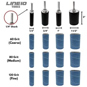 LINE10 Tools 16 Pack Blue Zirconia Sanding Drums and Sleeves Set for Drill, 2-inch Long