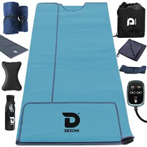 dezoni infrared sauna blanket | portable sauna for home with low emf | infrared blanket with adjustable temperature | kit includes towels and headband