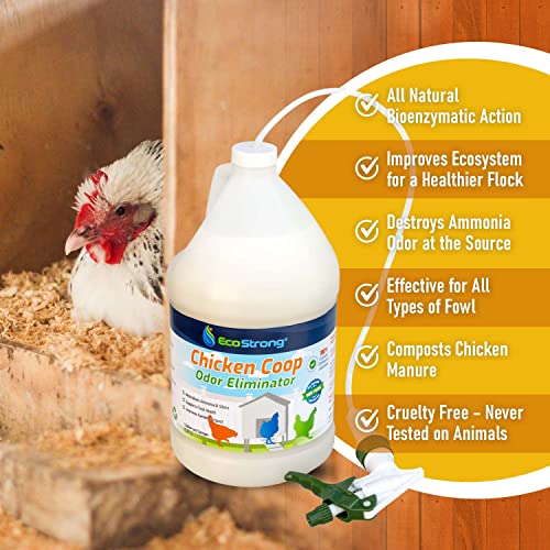 Eco Strong Chicken Coop Cleaner and Odor Eliminator, All Natural Deodorizer - Ready to Use - 128 oz w Sprayer