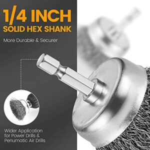 TILAX Wire Brush Wheel Cup Brush Set 6 Piece, Wire Brush for Drill 1/4 Inch Hex Shank Arbor 0.012 Inch Coarse Carbon Steel Crimped Wire Wheel for Drill Attachment, Rust Removal, Stripping and Abrasive