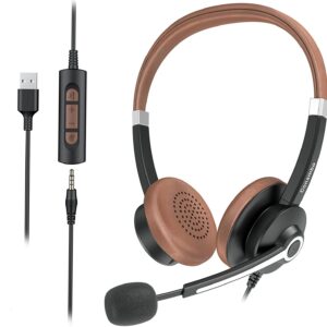 USB Headset with Microphone, Ultra Comfort Over-Ear Wired Headphones with Noise Cancelling Mic, Computer Headset with in-line Control for PC Laptop Home Office Online Class Skype Zoom