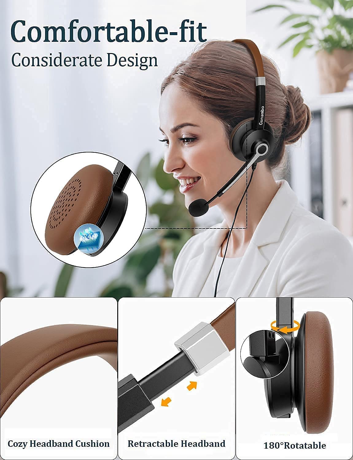 USB Headset with Microphone, Ultra Comfort Over-Ear Wired Headphones with Noise Cancelling Mic, Computer Headset with in-line Control for PC Laptop Home Office Online Class Skype Zoom