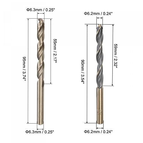 uxcell 6.2mm 6.3mm Drilling Dia Twist Drill Bits, High Speed Steel Cobalt Straight Shank Metric Twist Drill Bit 3pcs