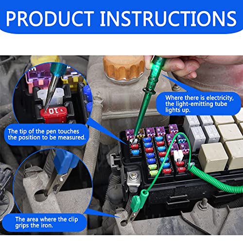 DWARFOO Automotive Circuit Tester, 6-24V Test Light with Extended Spring Test Leads & Sharp Piercing Probe, Electrical Tester, Circuit Breaker Detector, Automotive Fuse Tester for Various Vehicles