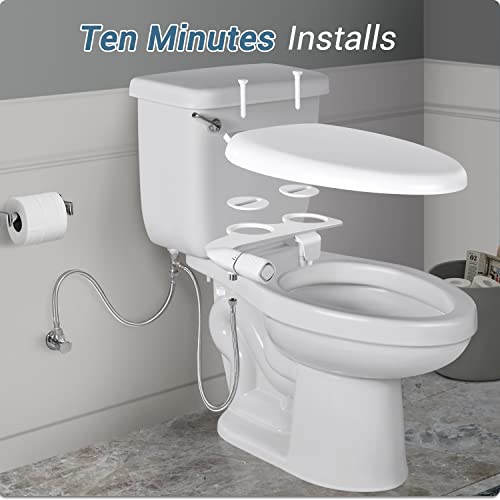 BIGCOW Bidet Attachment for Toilet, Ultra-Slim Dual Nozzle (Frontal & Rear Wash) Hygienic Toilet Bidet, Fresh Cold Water Pressure Adjustable Bidet Attachment with Stainless Steel Inlet