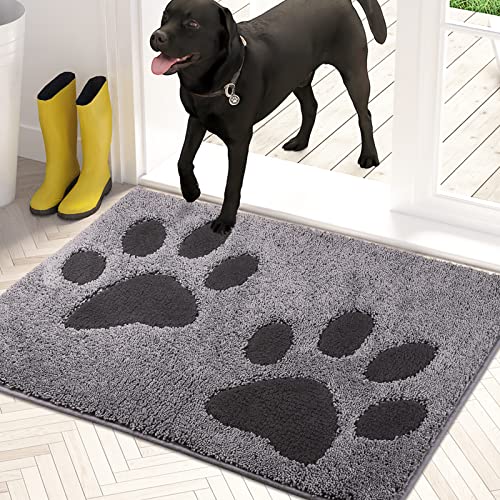 PURRUGS Dirt Trapper Door Mat 20" x 31.5", Non-Skid/Slip Machine Washable Microfiber Entryway Rug, Dog Door Mat, Super Absorbent Welcome Mat for Muddy Wet Shoes and Paws, Grey