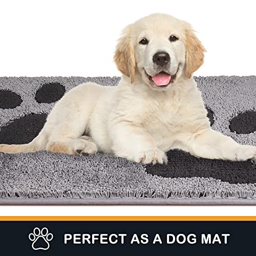 PURRUGS Dirt Trapper Door Mat 20" x 31.5", Non-Skid/Slip Machine Washable Microfiber Entryway Rug, Dog Door Mat, Super Absorbent Welcome Mat for Muddy Wet Shoes and Paws, Grey