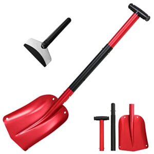 kiogro 32-inch snow shovel - 3 piece aluminum folding shovels snow removal for car driveway with ice scraper and portable bag (snow shovel-portable design)