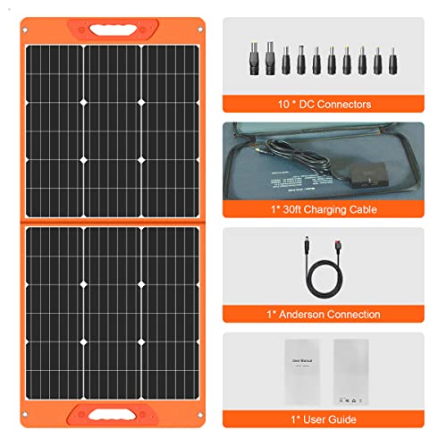 100W Folding Solar Panel for Solar Generator, Portable Solar Power Supply with Adjustable Kickstand for Home Emergency, Outdoor, Camping Van, RV, and Off-Grid Emergency Power Station