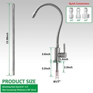 Drinking Water Faucet with Flexible Gooseneck, 360 Degree Rotatable Water Filter Faucet, Kitchen Bar Sink Faucet Lead-Free Cold Water Faucet - Brushed Finish Stainless Steel