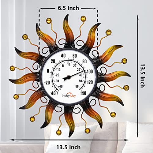 VEWOGARDEN 13.5" Sun Outdoor Digital Thermometer, No Battery Needed Metal Thermometer Decor for Patio, Living Room, Greenhouse