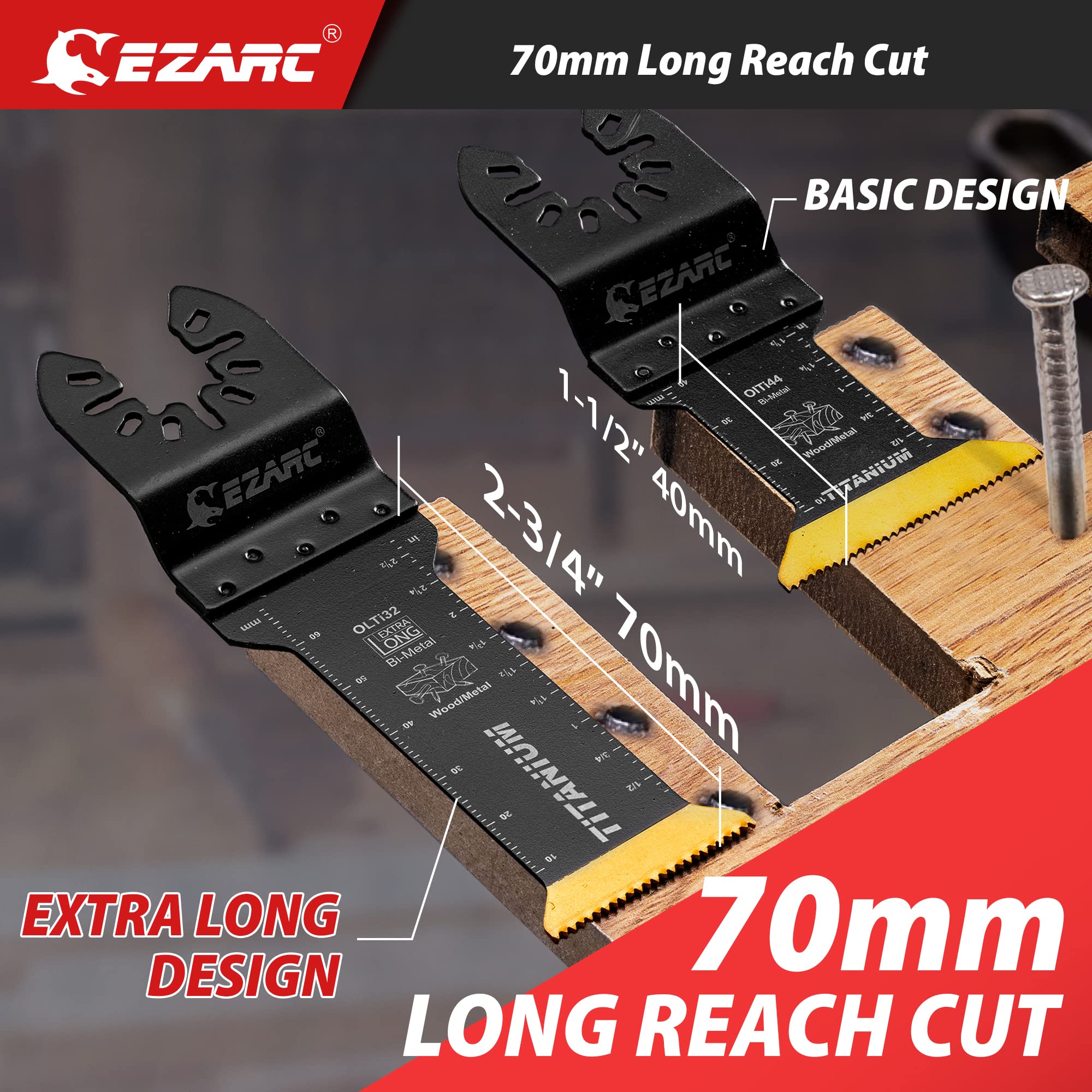 EZARC Titanium Oscillating Saw Blades, Extra-Long Oscillating Multitool Blades for Metal, Wood Nails, Screws Cutting, Plastic, 3 Pack