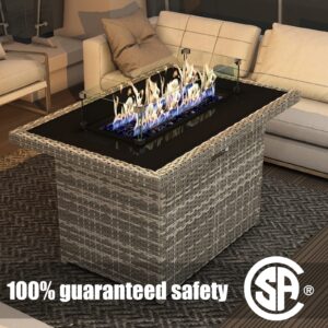 Propane Fire Pit Table, 44" Outdoor Gas Fire Pit with Glass Wind Guard & Waterproof Cover