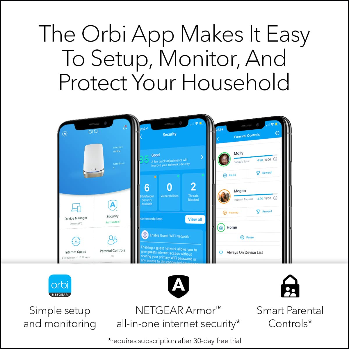 NETGEAR Orbi Quad-Band WiFi 6E Router (RBRE960), 10Gbps Speed, Coverage up to 3,000 sq. ft, 200 Devices, 10 Gig Internet Port, Expandable to Create A Mesh System, AXE11000 802.11ax